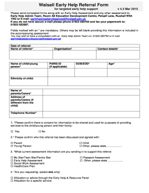 Fillable Online mywalsall Walsall Early Help Referral Form Fax Email ...