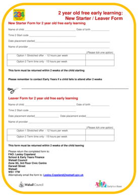 Fillable Online mywalsall 2 year old free early learning New Starter ...