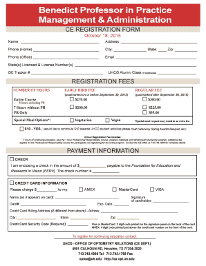 Fillable Online ce opt uh Benedict PM Registration Form 2 Fax Email ...