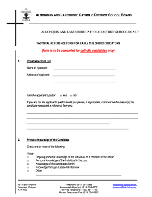 Fillable Online PASTORAL REFERENCE FORM FOR EARLY CHILDHOOD EDUCATORS ...