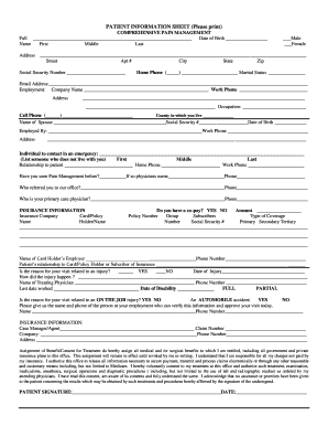 Fillable Online PATIENT INFORMATION SHEET Please print Fax Email Print - pdfFiller