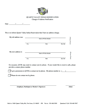 Fillable Online QUARTZ VALLEY INDIAN RESERVATION Date Fax Email Print ...