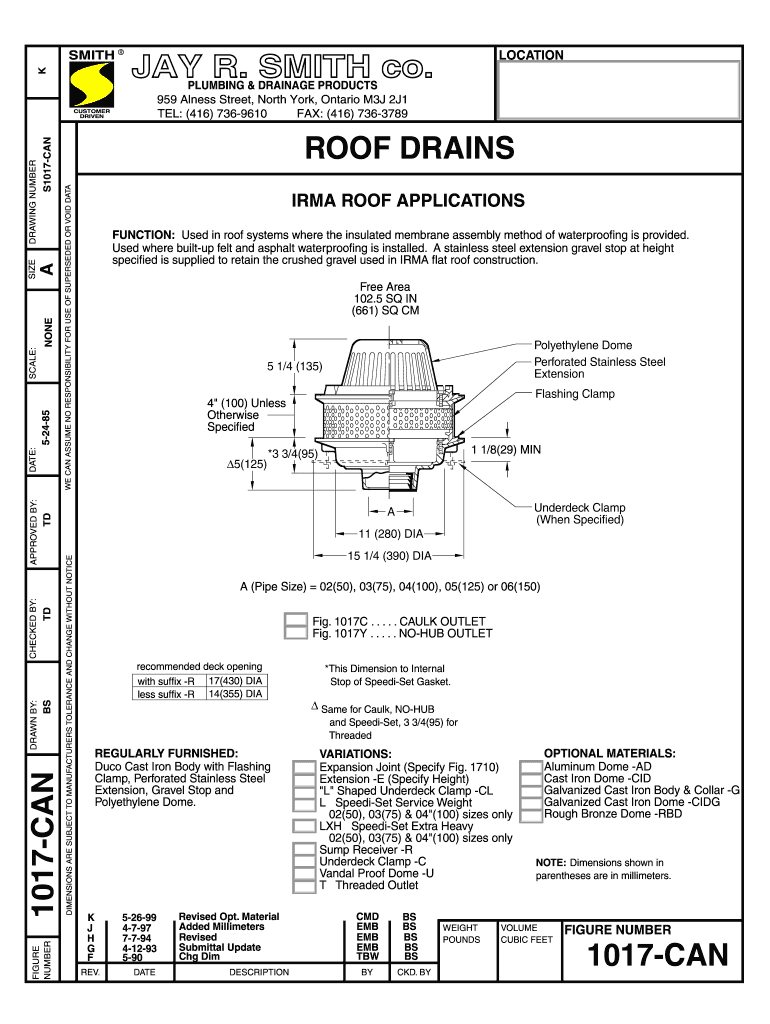 Fillable Online 1017-CAN Roof Drains IRMA Roof Applications 1017-CAN ...