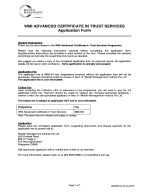 Fillable Online WMI ADVANCED CERTIFICATE IN TRUST SERVICES Application ...