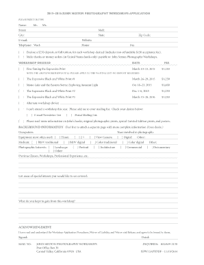 Fillable Online APPLICATION PROCEDURES To apply for the workshop(s) of ...
