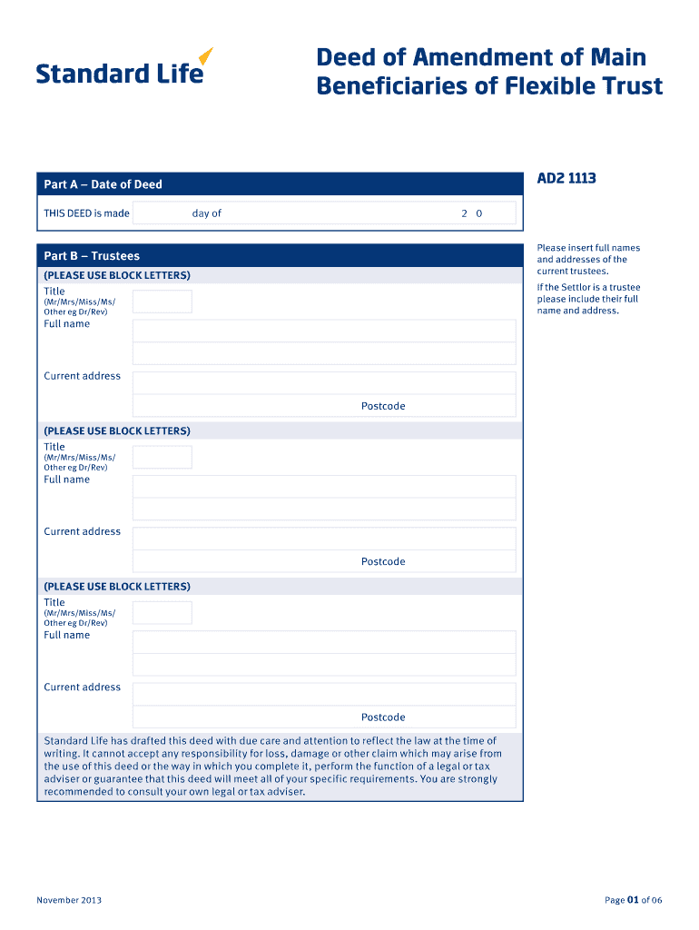 Fillable Online Deed of Amendment of Main Beneficiaries of Flexible ...