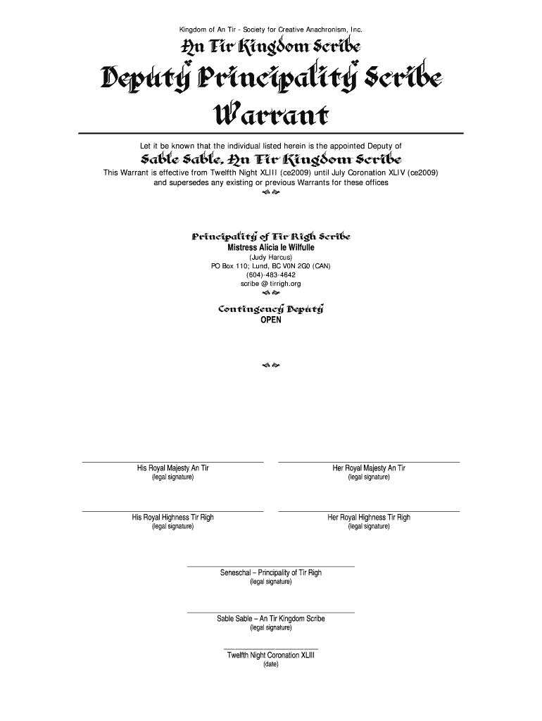Fillable Online scribes antir sca An Tir Kingdom Scribe Deputy ...