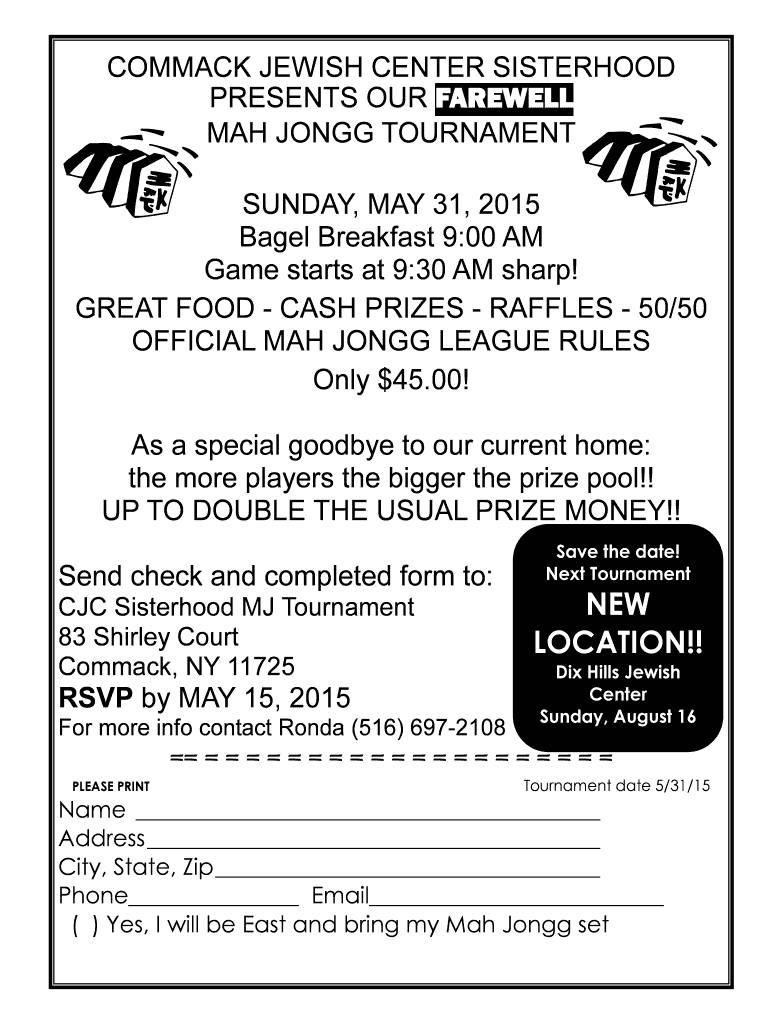 Fillable Online COMMACK JEWISH CENTER SISTERHOOD FAREWELL Fax Email ...