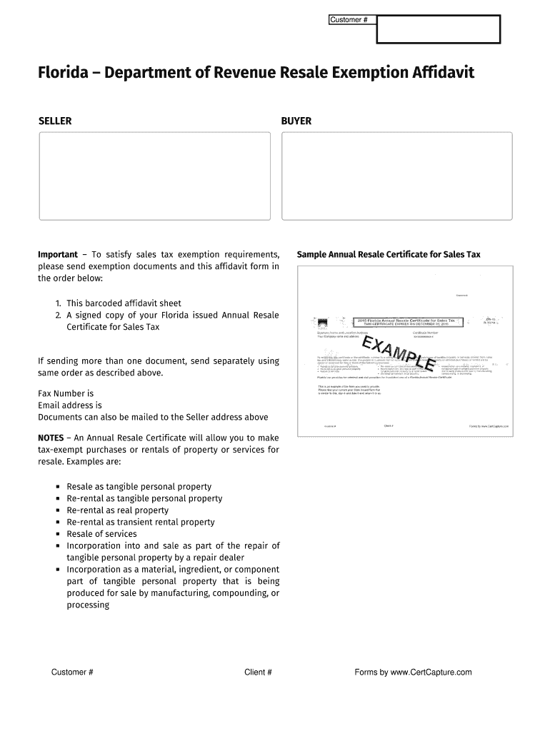 Fillable Online Florida Department of Revenue Resale Exemption ...