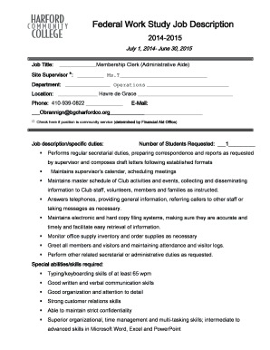 Fillable Online harford Federal Work Study Job Description - harford ...
