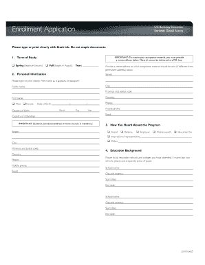 Fillable Online today hit edu Enrollment Application UC Berkeley ...