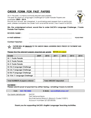 Fillable Online ORDER FORM FOR PAST PAPERS - English in Lim Fax Email Print - pdfFiller