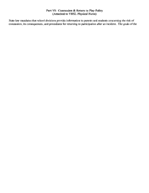 Fillable Online Part VI Concussion Return to Play Policy Attached to ...