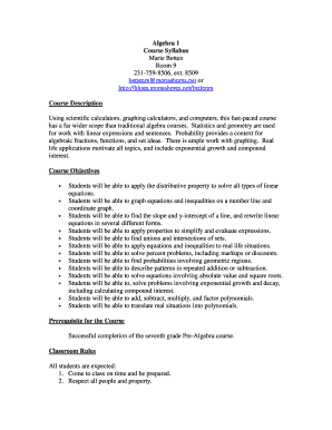 Fillable Online Algebra 1 Course Syllabus Marie Betten Fax Email Print ...
