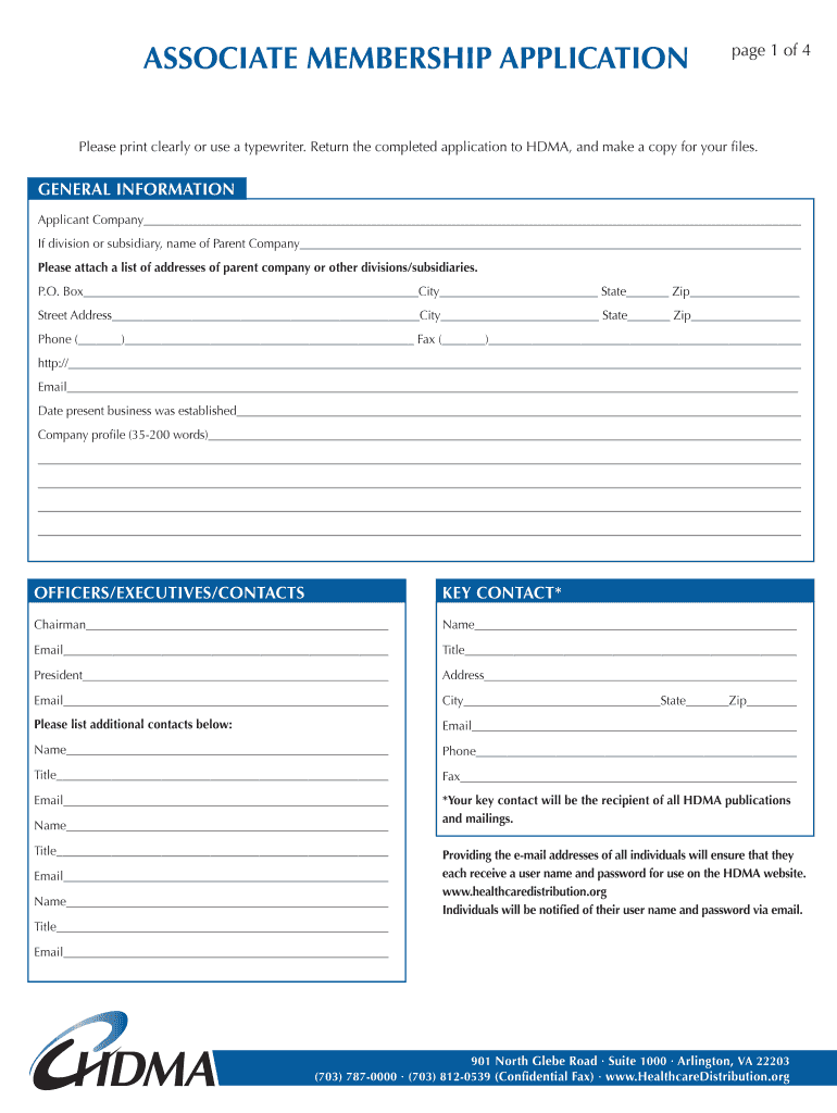 Fillable Online HDMA Membership Application Form - Associate Fax Email ...