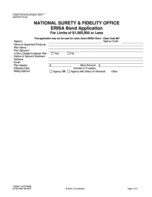 Fillable Online NATIONAL SURETY amp FIDELITY OFFICE ERISA Bond ...