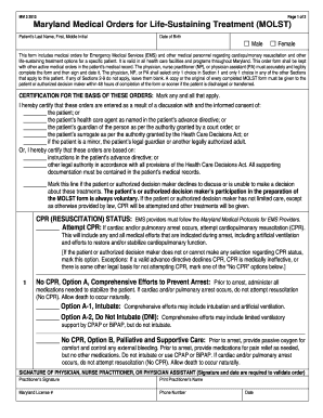 Fillable Online lifespan-network MM 3 2013 Page 1 of 2 Maryland Medical Orders for ...