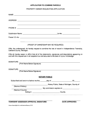 Fillable Online Application to Combine Parcels - Welcome to ...