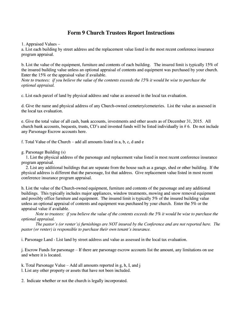 Fillable Online susumc Form 9 Church Trustees Report Instructions ...