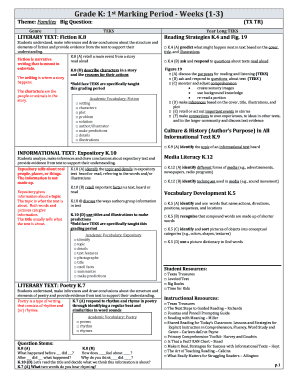 Fillable Online Grade K 1st Marking Period - Weeks 1-4 Fax Email Print ...