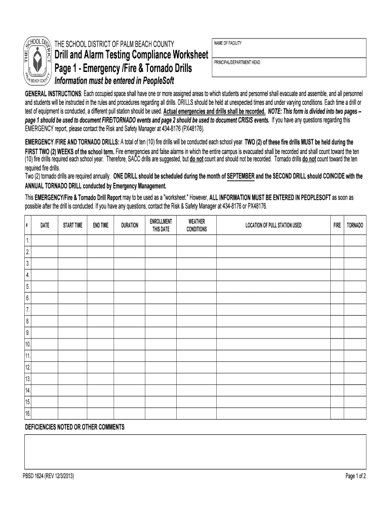 Fillable Online Drill and Alarm Testing Compliance Worksheet Fax Email ...