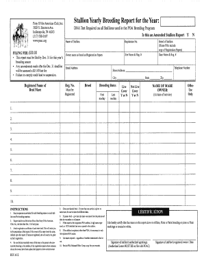Fillable Online poac Stallion Yearly Breeding Report for the Year Fax ...