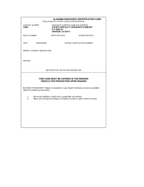 Fillable Online ALABAMA INSURANCE IDENTIFICATION CARD Fax Email Print ...