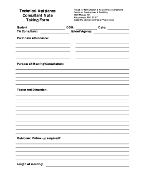 Fillable Online cdd unm Technical Assistance Consultant Note Taking ...