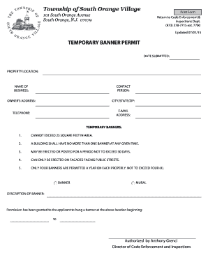 Fillable Online southorange TEMPORARY BANNER PERMIT - The Township of ...