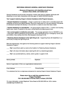 Fillable Online RESTORING OREGONS GENERAL ASSISTANCE PROGRAM Fax Email ...