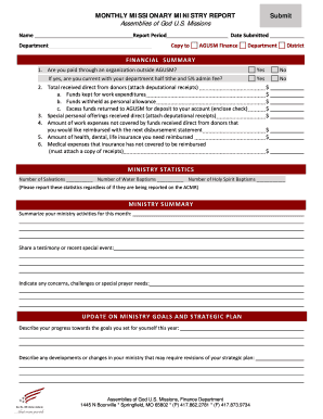 Fillable Online agchurches MONTHLY MISSIONARY MINISTRY REPORT ...