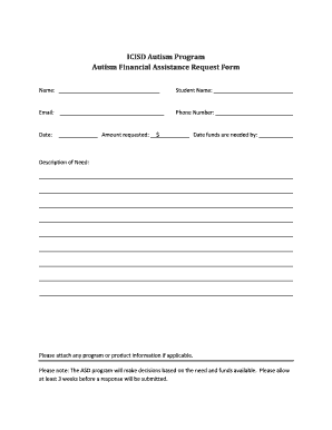 Fillable Online ioniaisd ICISD Autism Program Autism Financial ...