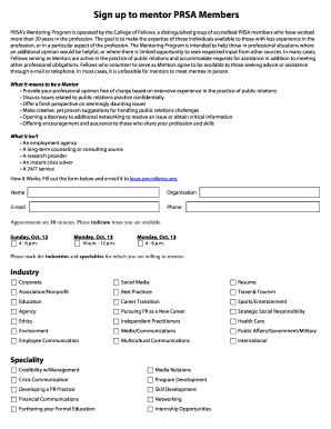 Fillable Online prsa Sign up to mentor PRSA Members Fax Email Print - pdfFiller