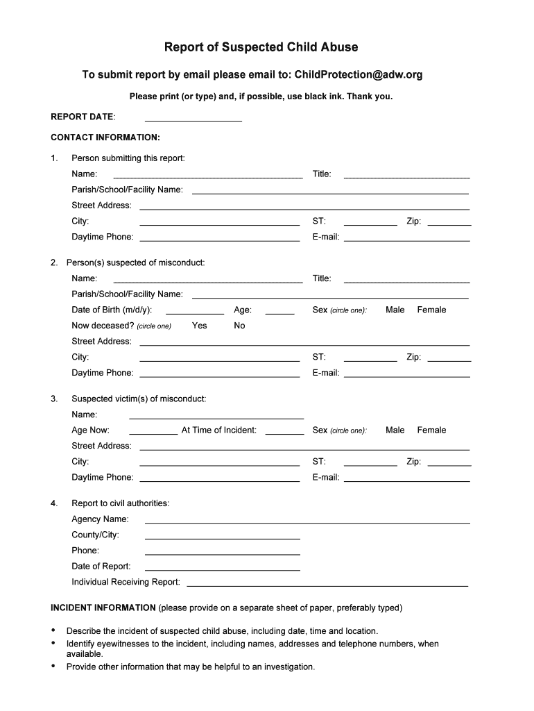 Fillable Online adw Report of Suspected Abuse - Archdiocese of ...