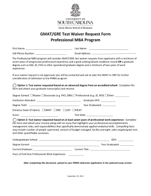 Fillable Online moore sc GMATGRE Test Waiver Request Form Professional ...