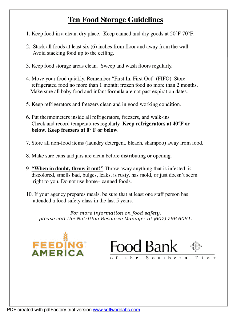 Fillable Online Ten Food Storage Guidelines Fax Email Print - pdfFiller