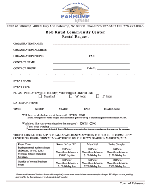 Fillable Online pahrumpnv Bob Ruud Community Center Rental Request ...