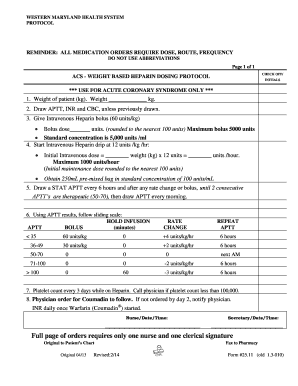 Fillable Online ACS WEIGHT BASED HEPARIN DOSING PROTOCOL Fax Email ...