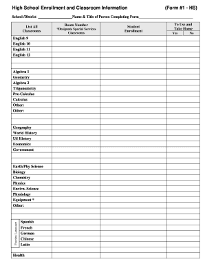 Fillable Online bcoe High School Enrollment and Classroom Information ...