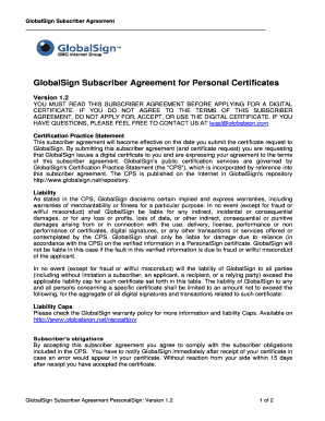 Fillable Online GlobalSign Subscriber Agreement for Personal ...