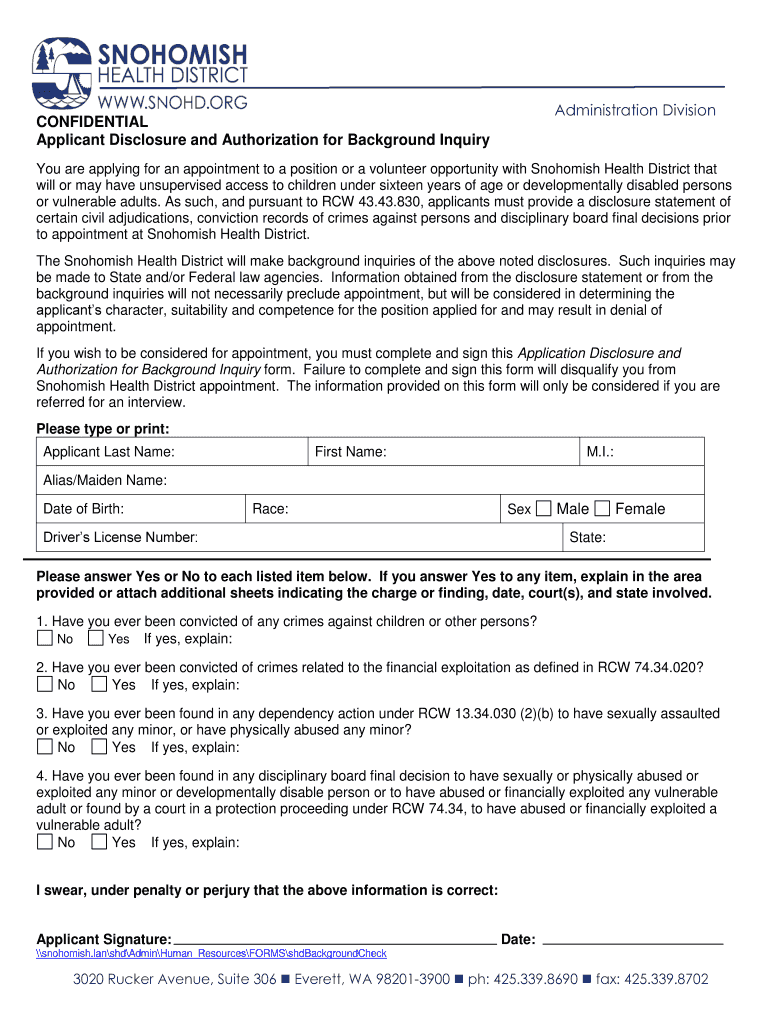 Fillable Online snohd Male Female - Snohomish Health District Fax Email Print - pdfFiller