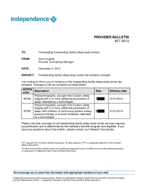 Fillable Online PROVIDER BULLETIN 27-2013 - Independence Blue Cross Fax Email Print - pdfFiller