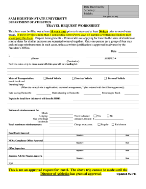 Fillable Online TRAVEL REQUEST WORKSHEET - gobearkatscom Fax Email ...