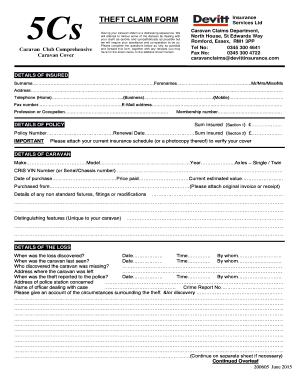 Fillable Online caravanclub co 5Cs THEFT CLAIM FORM - The Caravan Club ...