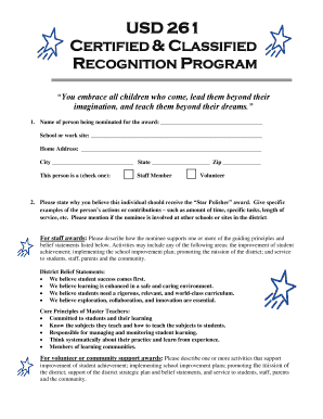 Fillable Online USD 261 CERTIFIED CLASSIFIED RECOGNITION PROGRAM Fax ...