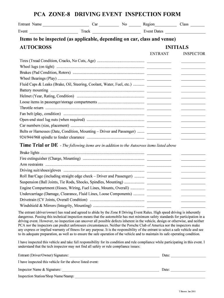 Fillable Online zone8 pca PCA ZONE-8 DRIVING EVENT INSPECTION FORM ...