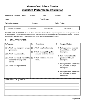 Fillable Online montereycoe Classified Performance Evaluation ...