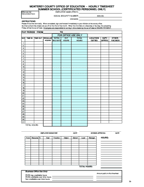 Fillable Online montereycoe Summer School Timesheet - Monterey COE ...