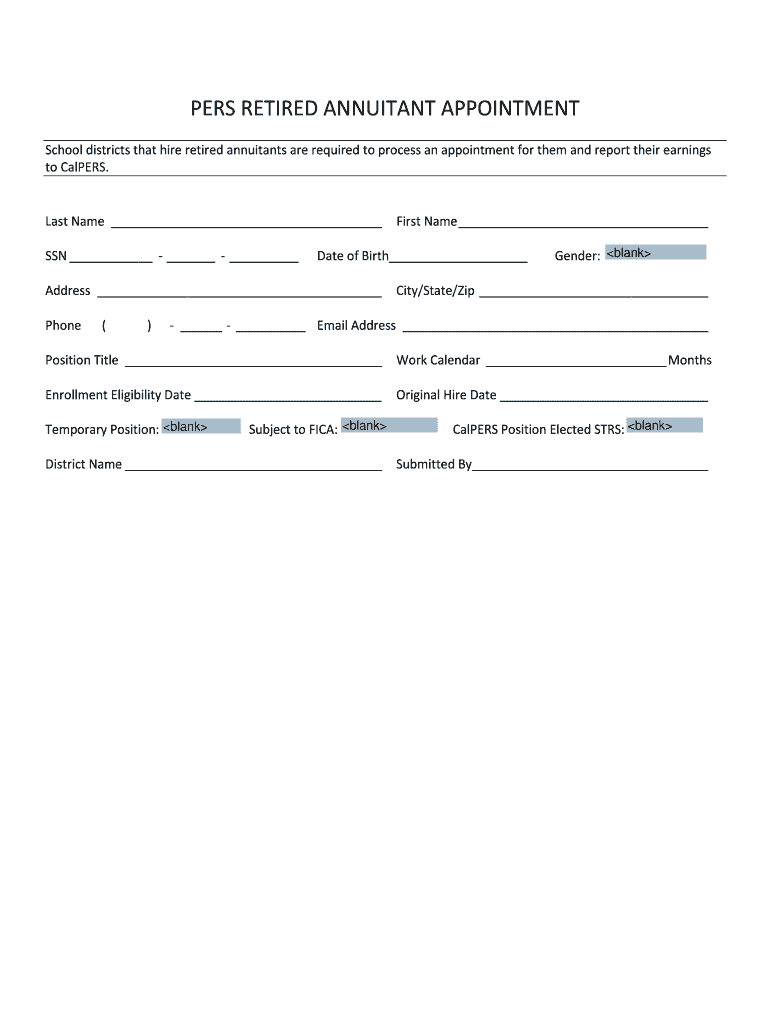 Fillable Online montereycoe PERS RETIRED ANNUITANT APPOINTMENT ...