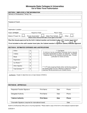 Fillable Online mesabirange Out of State Travel Authorization Fax Email ...